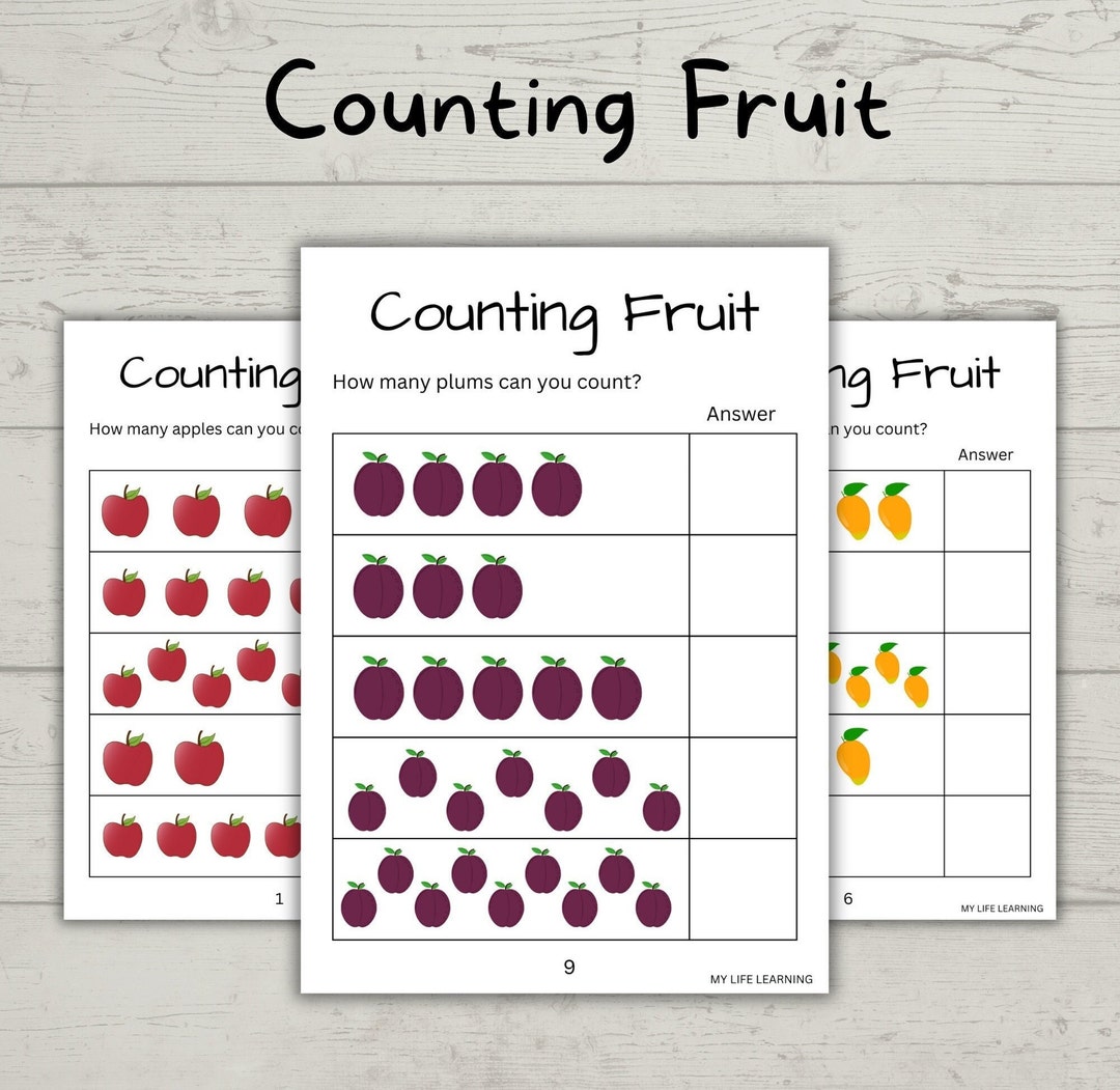 Counting Fruit Printable, Math Printable, Simple Counting for Kids, 10 ...