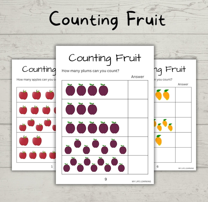 Counting Fruit Printable, Math Worksheet, Simple Counting for Kids, 10 ...