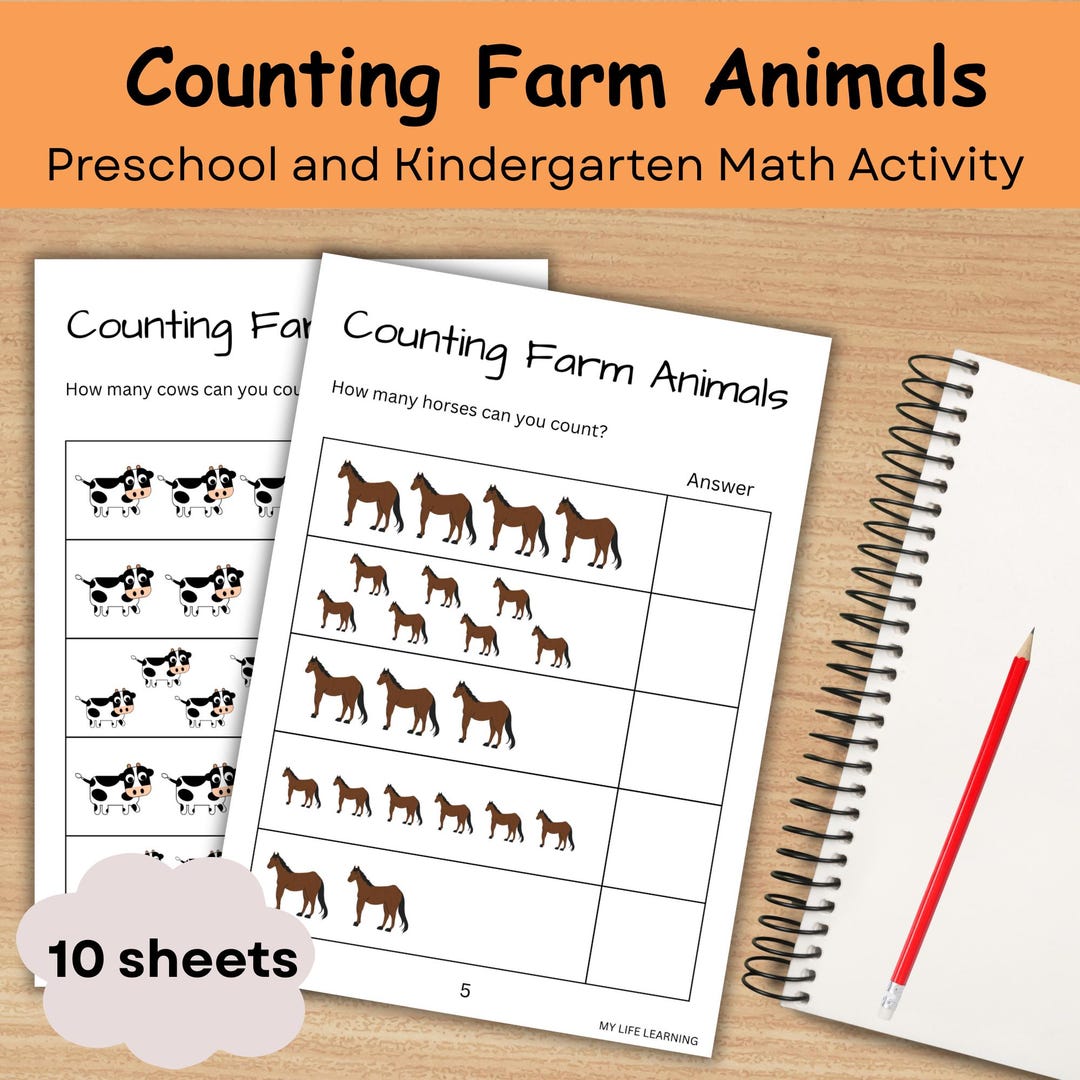 Counting Farm Animals Worksheets, Preschool and Kindergarten Math ...