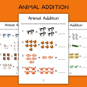 Animal Addition, Simple Addition for Kids, Math Printable, Ages 4-6, 10 ...
