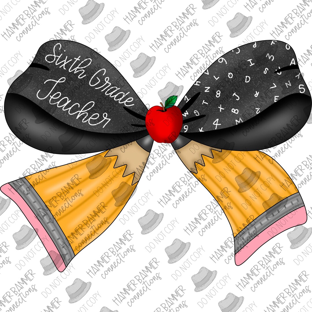 Back to School Pencil Coquette Bow, Sixth Grade Teacher, Chalkboard ...