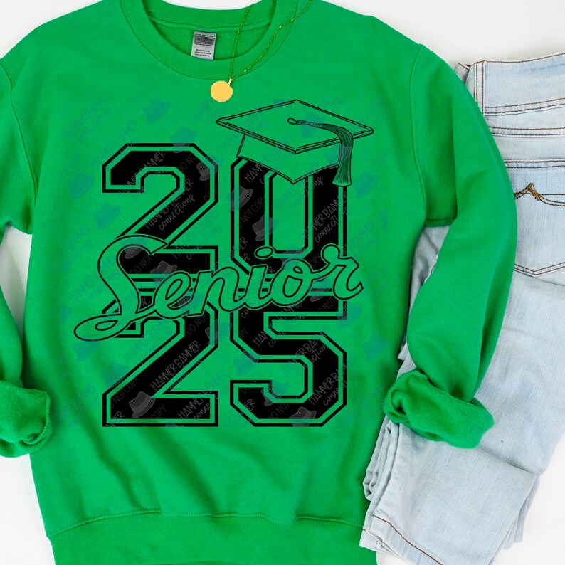 Senior 2025 With Grad Cap and Tassel, Black and White, Digital, Design ...