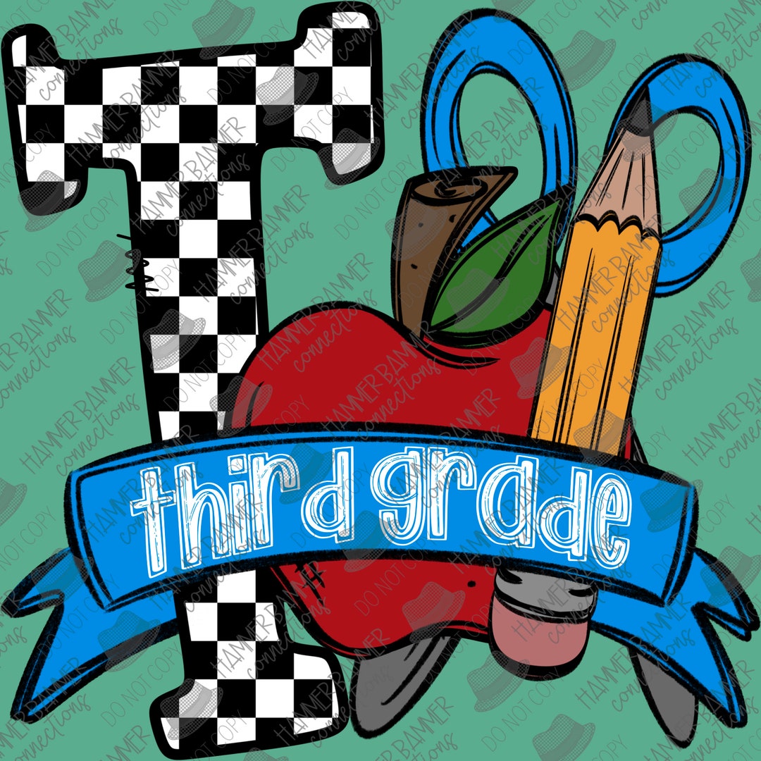 Third Grade, Back to School, Checkered, Blue, Boy, Digital, Design, Png ...
