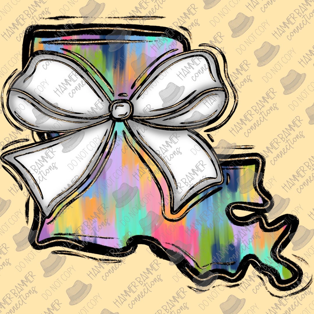 Louisiana Streaky Paint With Bow, Digital Design, Png, Sublimation, Dtf ...