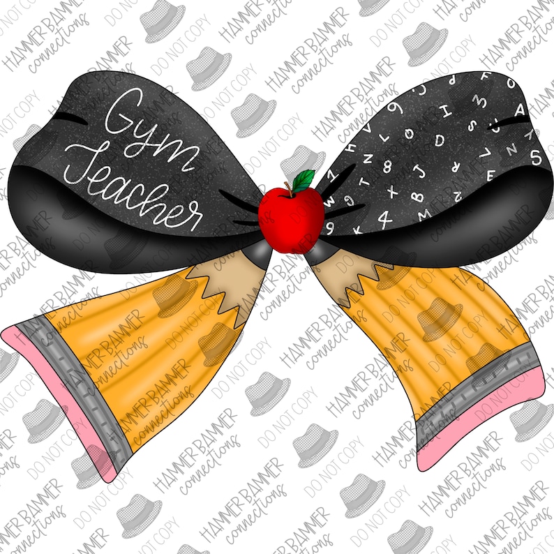 Back to School Pencil Coquette Bow, Gym Teacher, Chalkboard, Digital ...