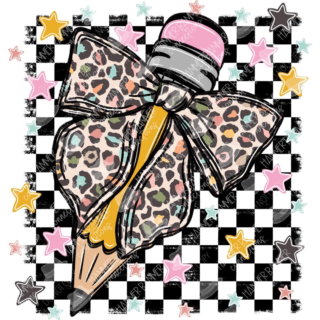 Pencil With Bow, Checkered, Cheetah, Pastel, Digital, Design, Png ...