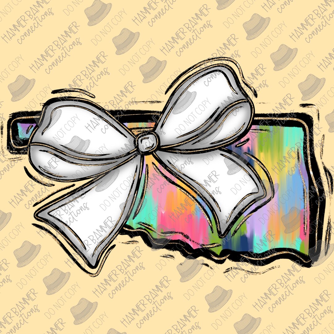 Oklahoma Streaky Paint With Bow, Digital Design, Png, Sublimation, Dtf ...