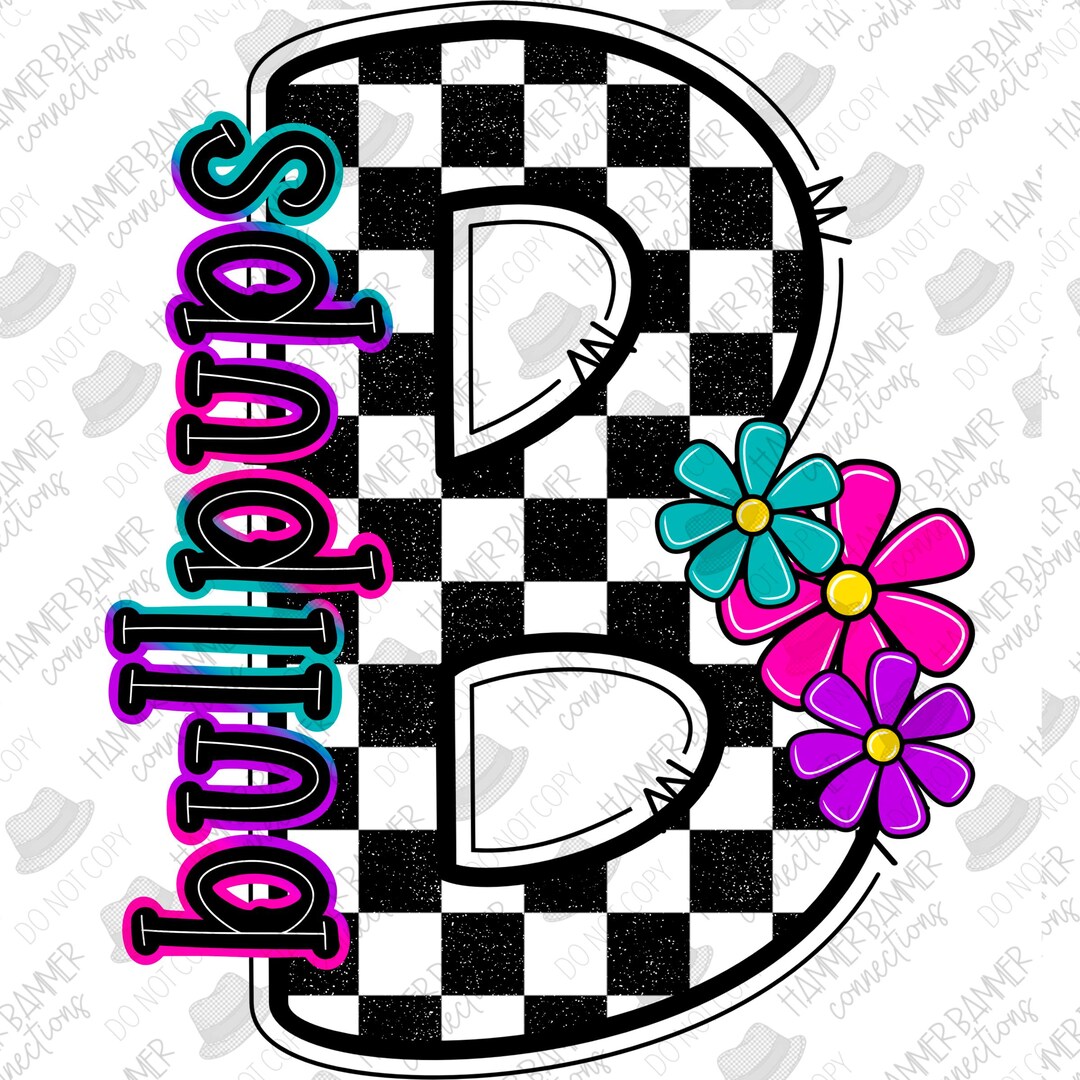 Bullpups Mascot Checkered Floral, Digital, Design, Png, Sublimation ...