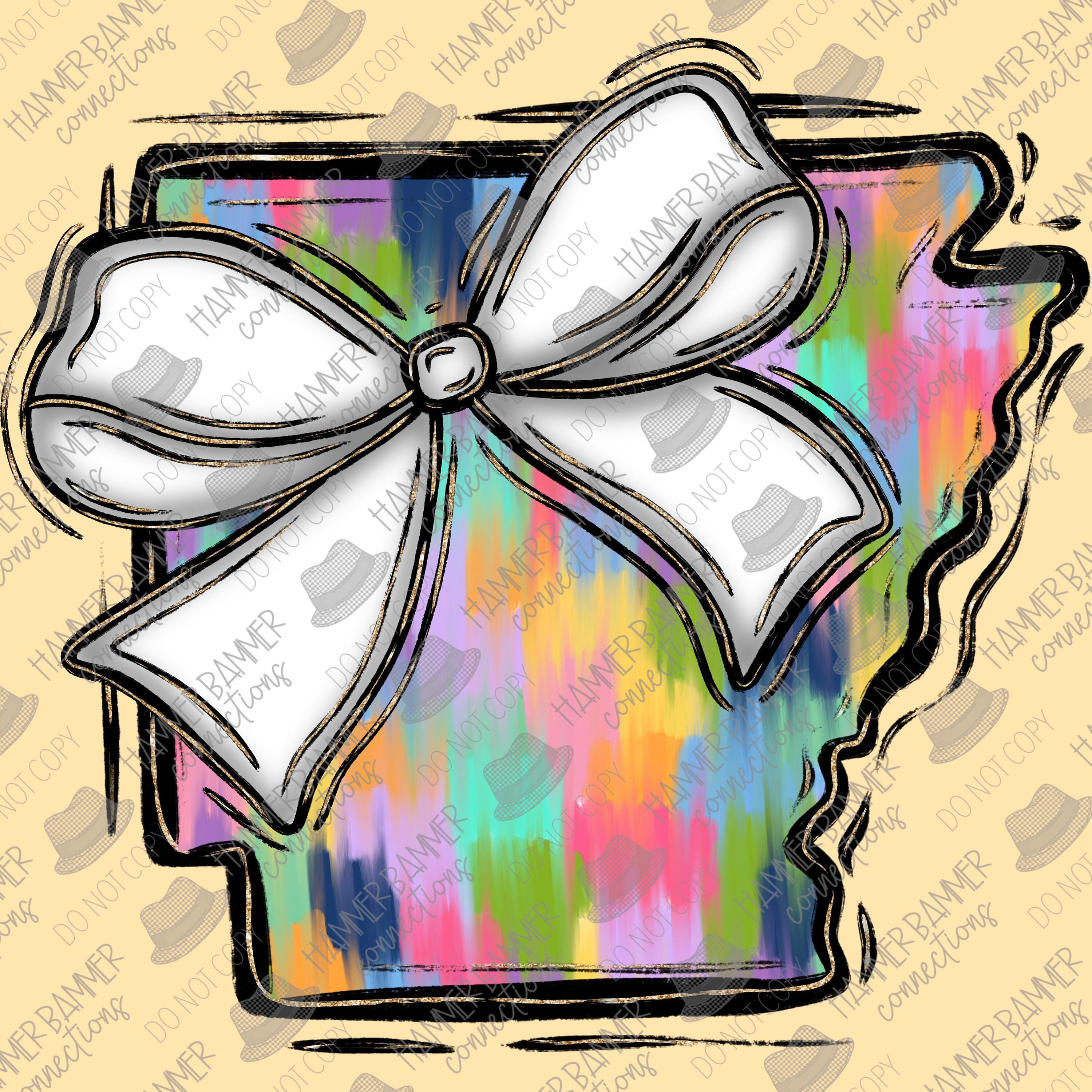 Arkansas Streaky Paint With Bow, Digital Design, Png, Sublimation, Dtf ...
