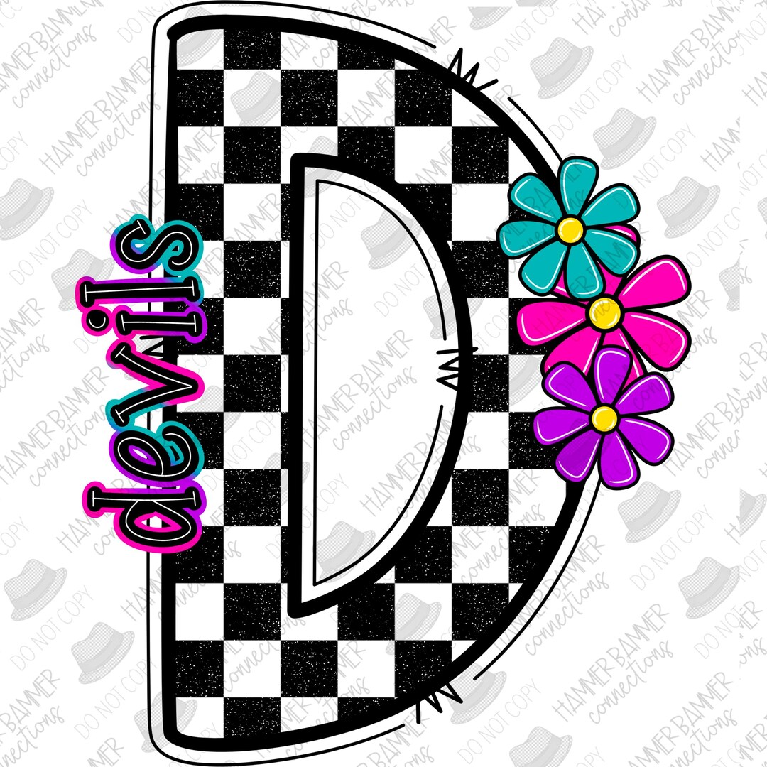 Devils Mascot Checkered Floral, Digital, Design, Png, Sublimation, Dtf ...
