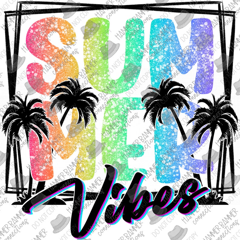 Summer Vibes, Retro Font, Black and White Versions, Palm Trees, Digital ...