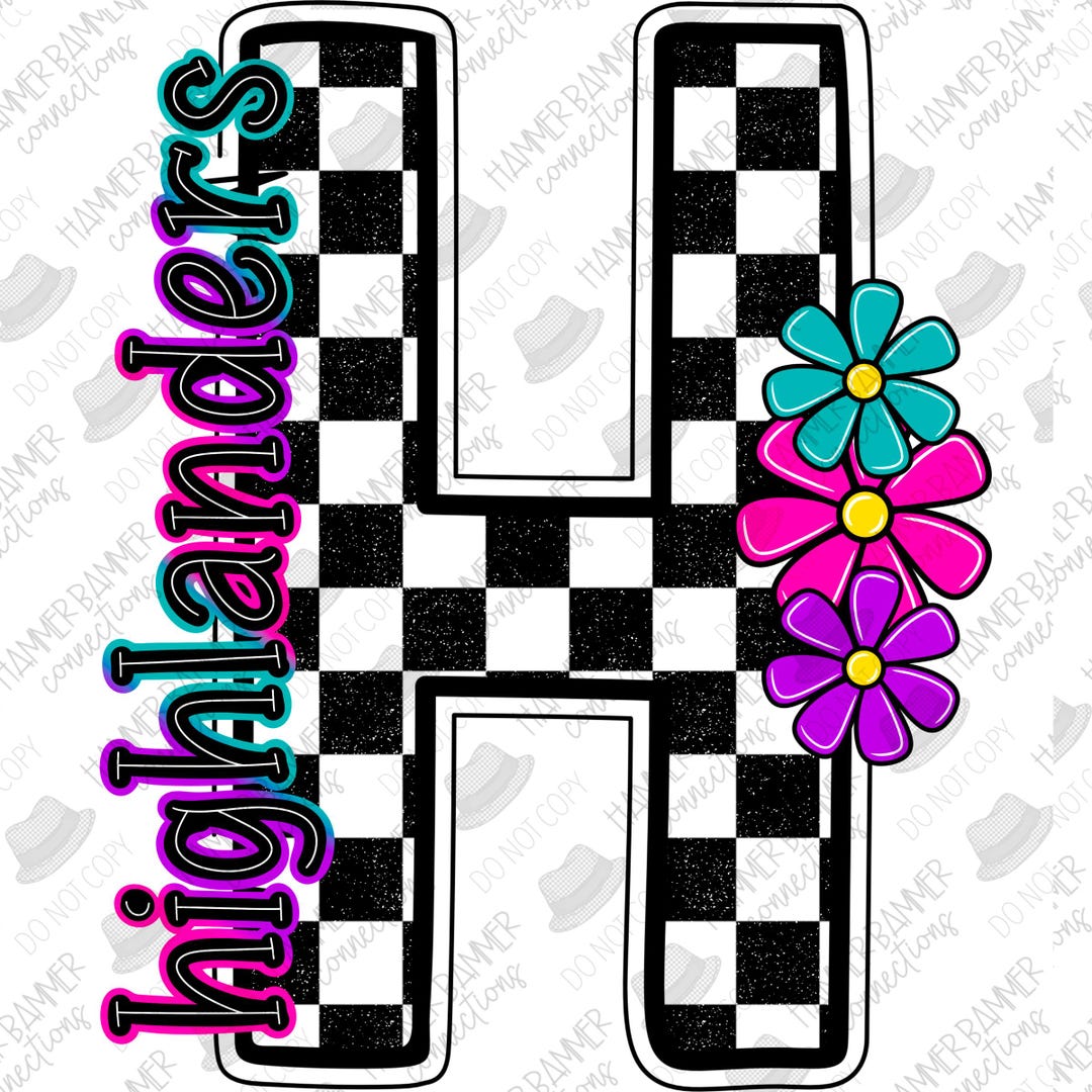 Highlanders Mascot Checkered Floral, Digital, Design, Png, Sublimation ...