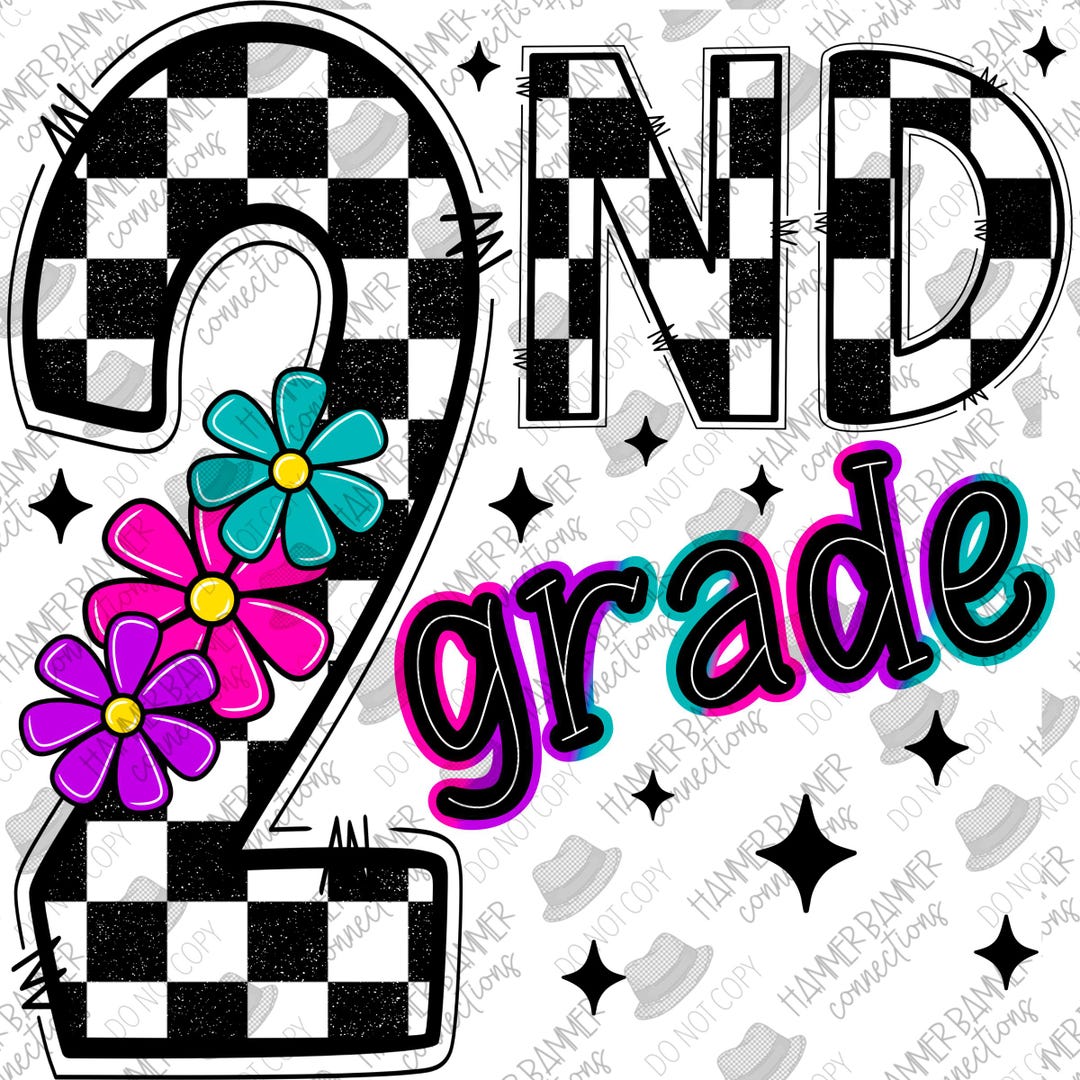 Second Grade Floral Checkered Stars, Back to School, Digital, Design ...