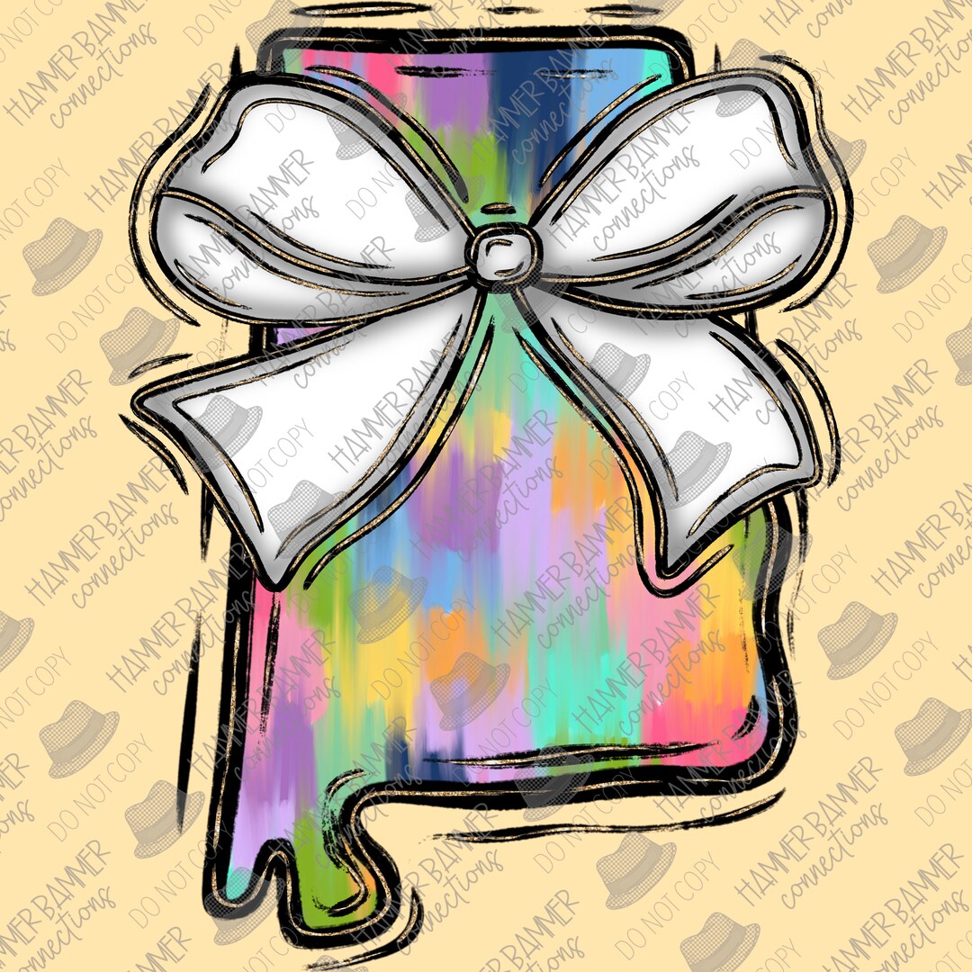 Alabama Streaky Paint With Bow, Digital Design, Png, Sublimation, Dtf ...