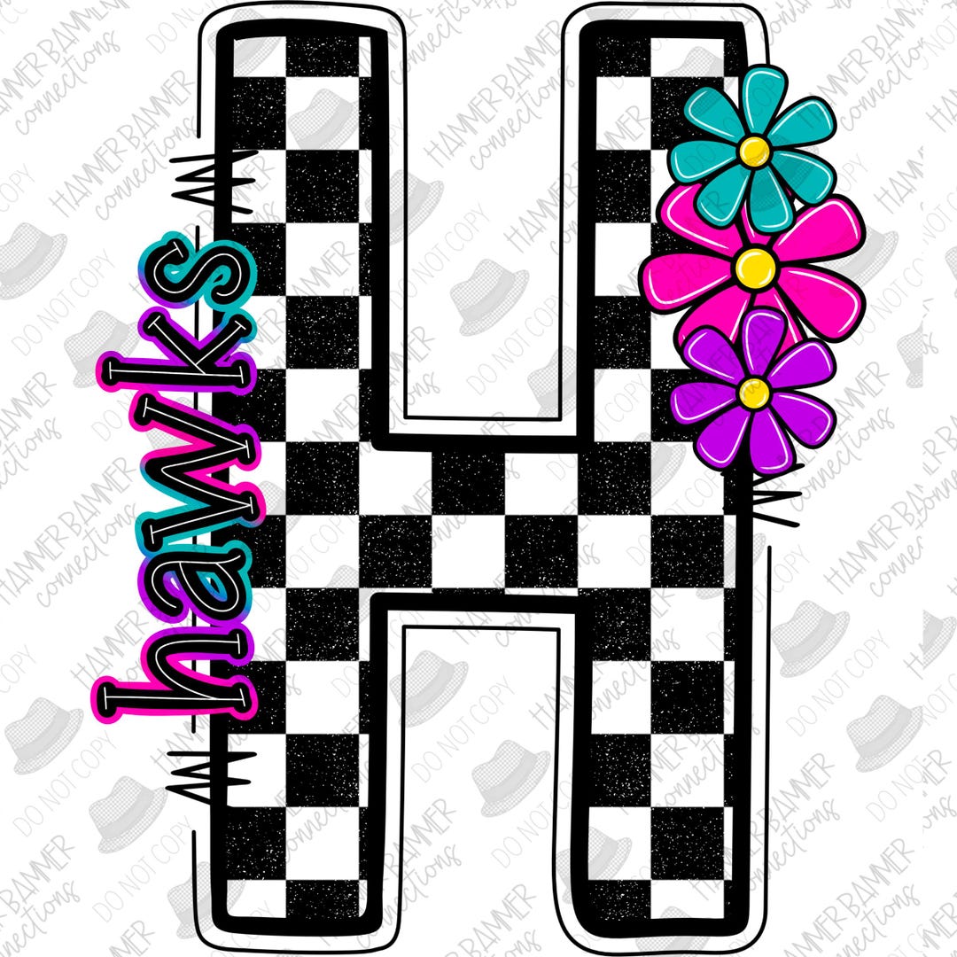 Hawks Mascot Checkered Floral, Digital, Design, Png, Sublimation, Dtf ...