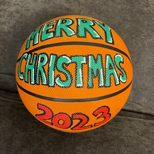 Merry Christmas Hand Painted Basketball Holiday Gift for Her Sports ...