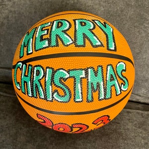 Merry Christmas Hand Painted Basketball Holiday Gift for Her Sports ...
