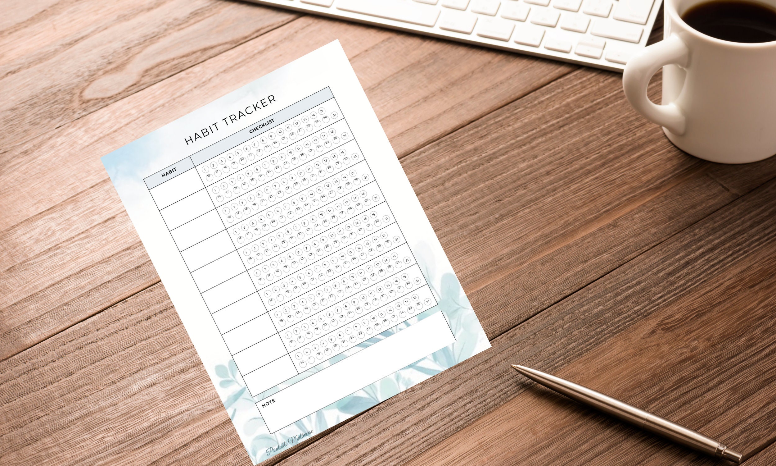 Minimalist Habit Tracker Printable Elegant Daily Goal Monitor, Instant ...