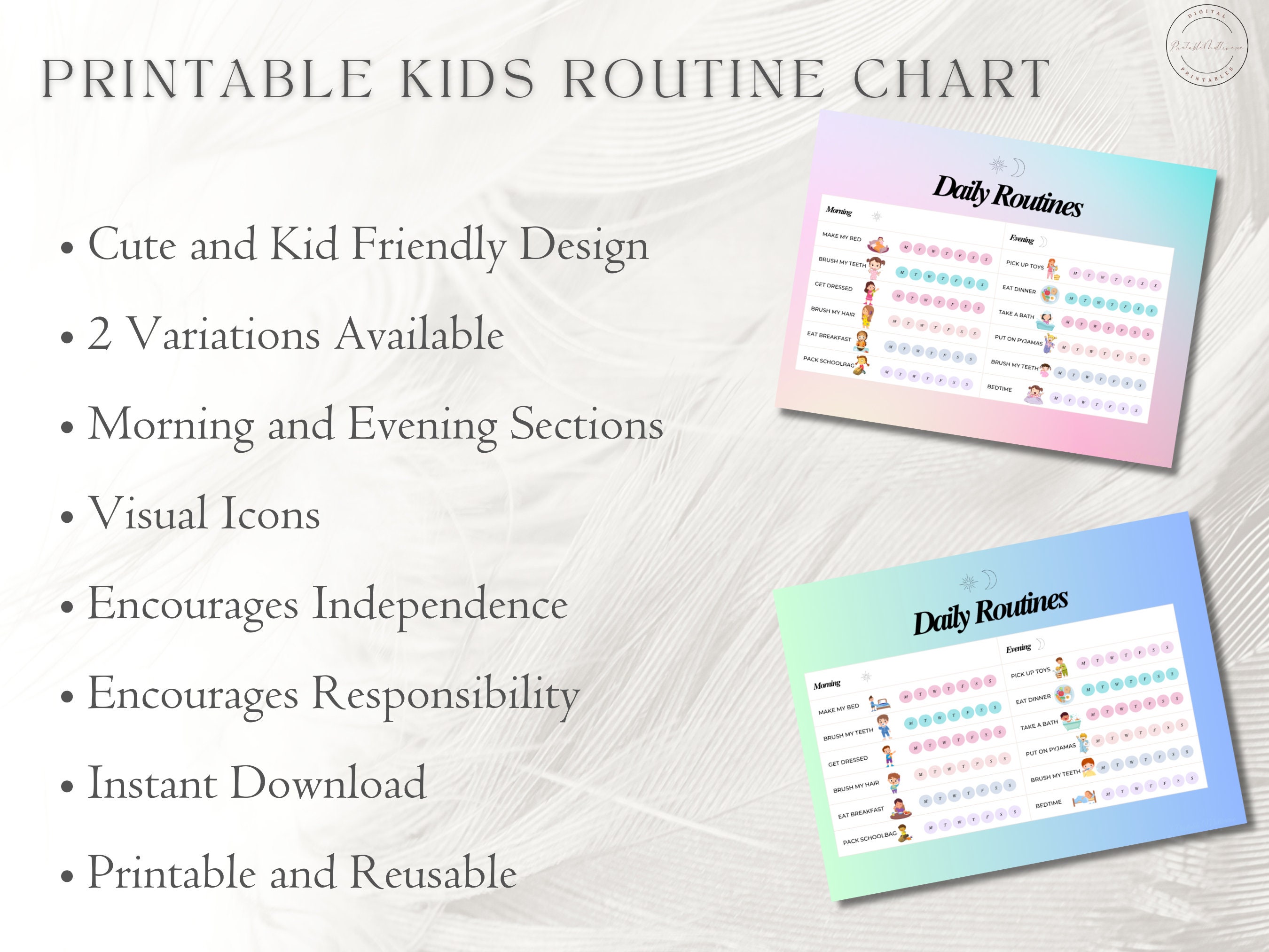 Kids Daily Routine Chart Printable, Easy-to-follow Visual Icons Ideal ...