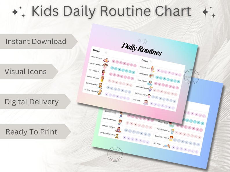 Kids Daily Routine Chart - Printable, Easy-to-follow Visual Icons ...