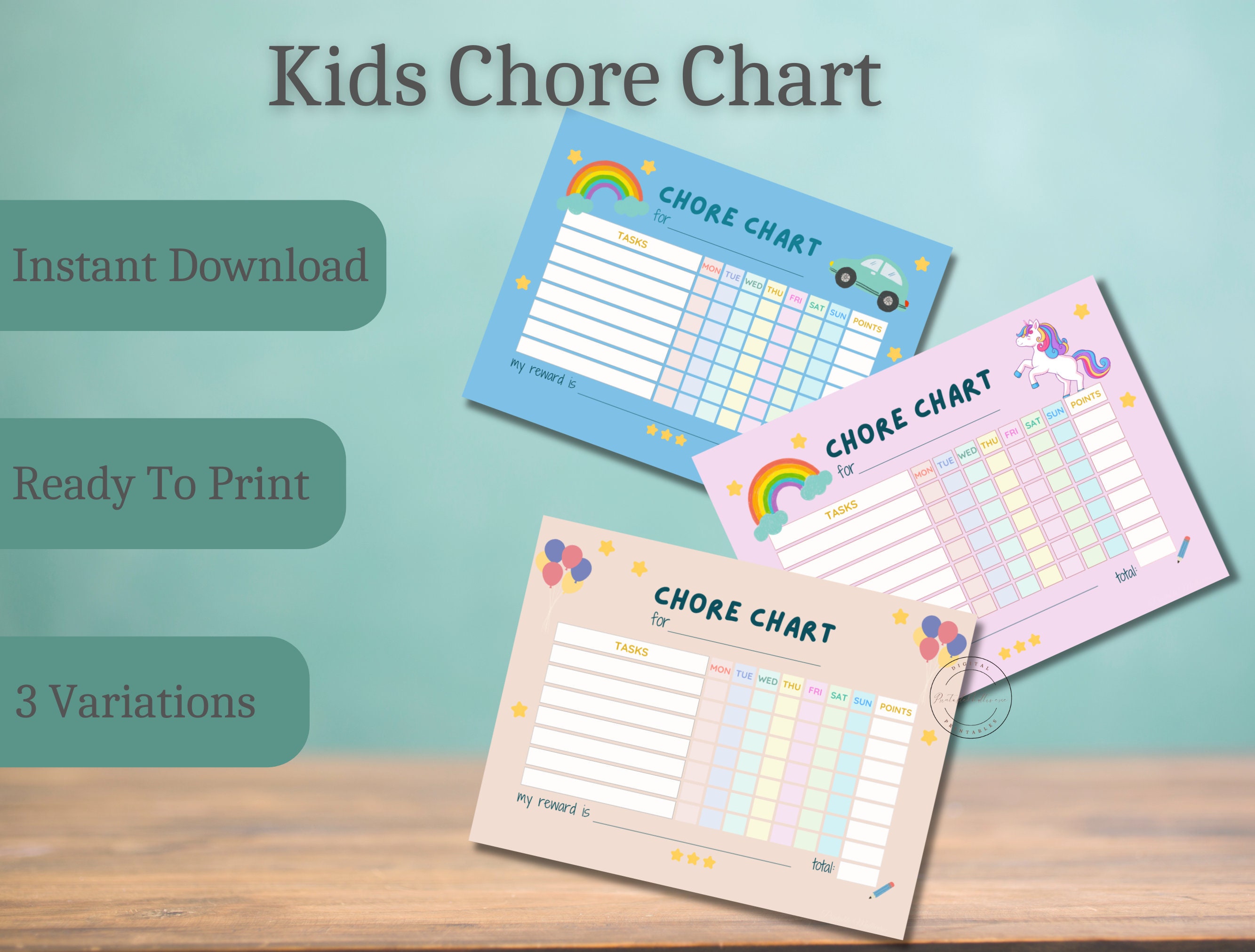 Kids Chore Chart Printable - Colorful & Motivational Daily Task Planner ...