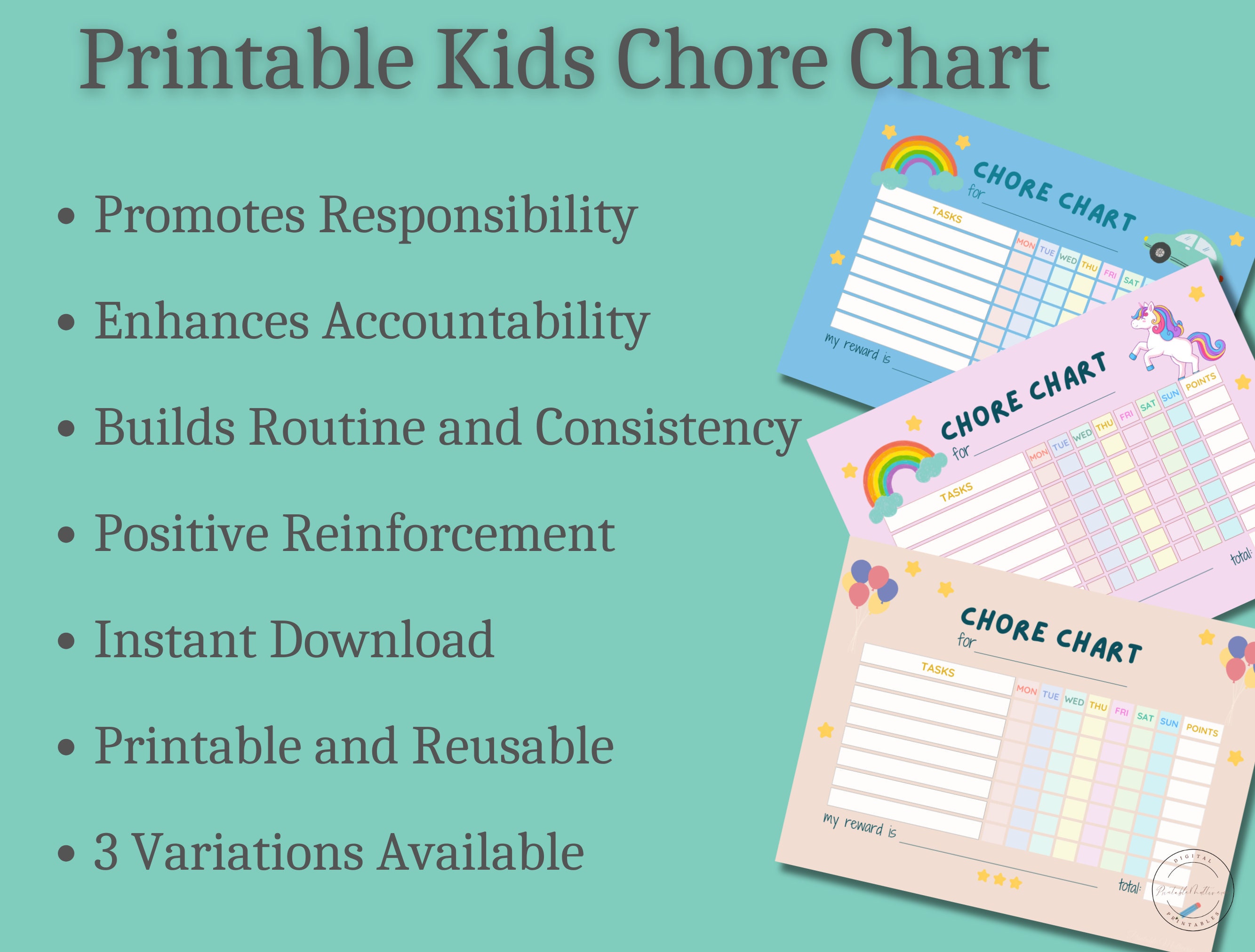 Kids Chore Chart Printable - Colorful & Motivational Daily Task Planner ...