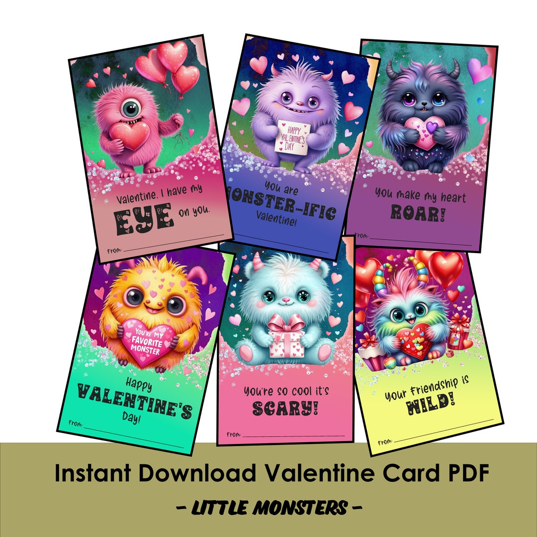 Little Monsters Valentine's Day Cards, Download Valentines, Instant ...