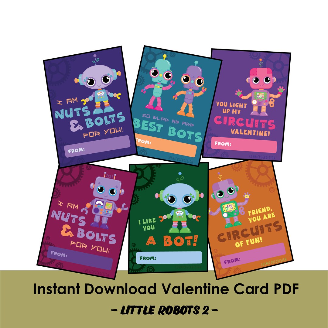 Little Robots Valentine's Day Cards, Download Valentines, Instant ...