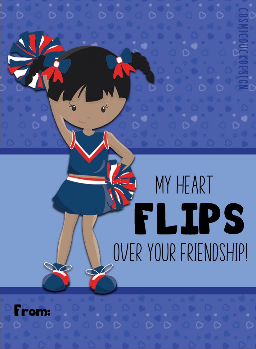 Cheerleaders Valentine's Day Cards, Download Valentines, Instant Download, Classroom Valentine ...