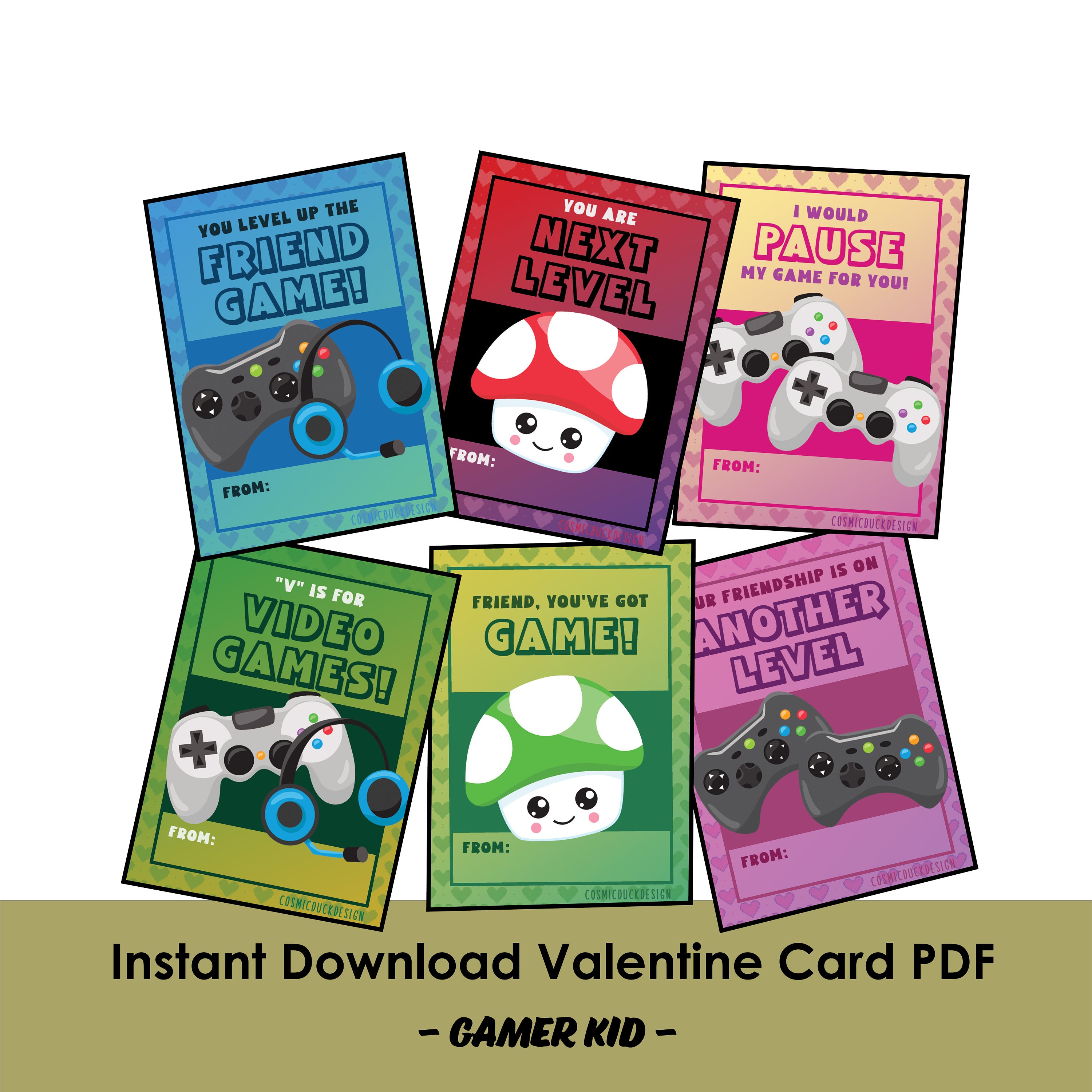 Video Gamer Kid Valentine's Day Cards, Download Valentines, Instant ...