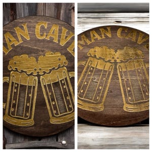 Man Cave Round Wood Sign - Custom Laser Engraved Wall Decor - Etsy