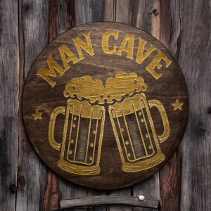 Man Cave Round Wood Sign - Custom Laser Engraved Wall Decor - Etsy