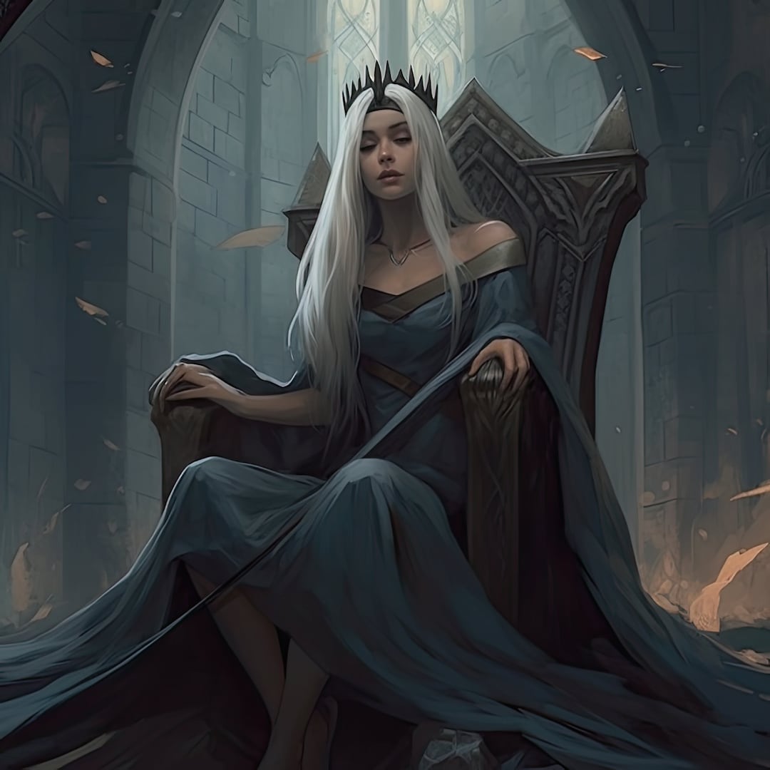 Queen Throne Painting | Dark Moody Queen | Gothic White Hair, Princesscore Art | Tarot Card ...
