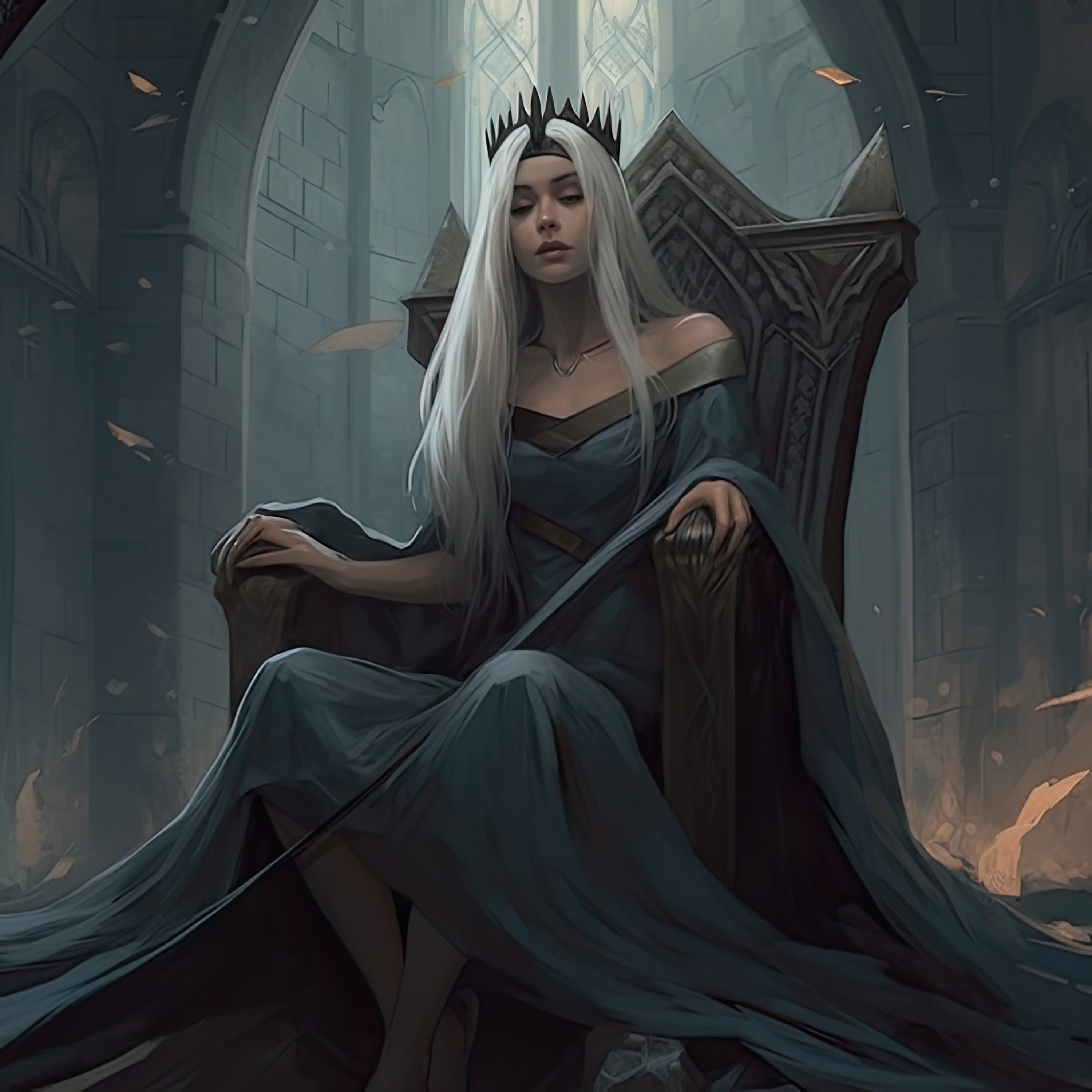 Queen Throne Painting | Dark Moody Queen | Gothic White Hair ...