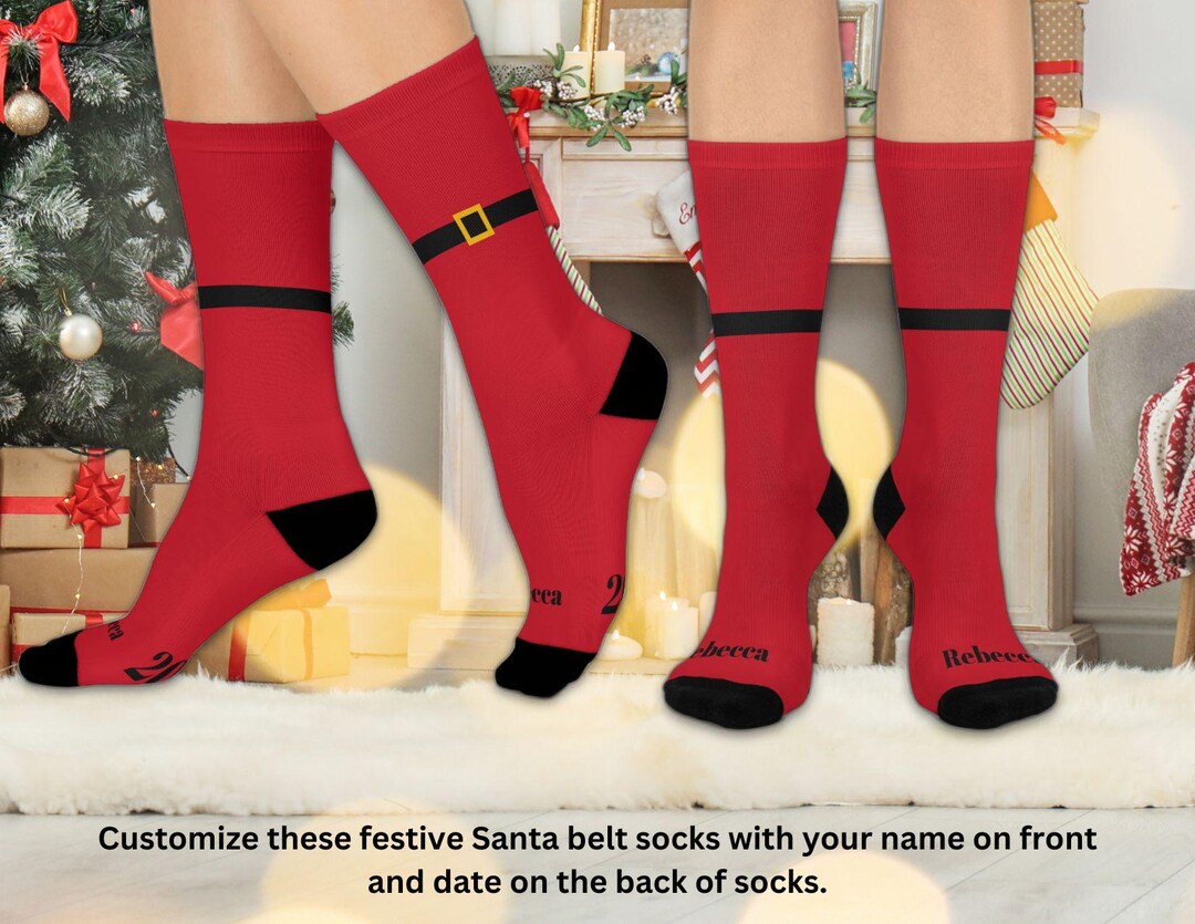 Custom Christmas Socks Santa Belt Custom Name Matching Socks for Group ...