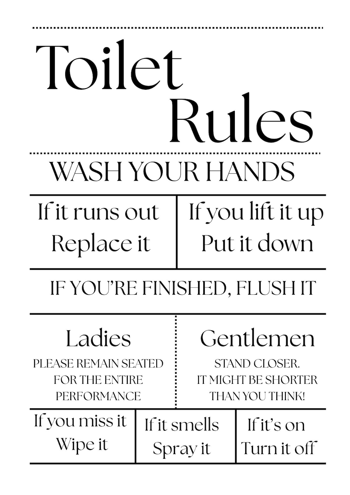 Funny Bathroom Sign Digital Download – Toilet Rules Printable Wall Art ...