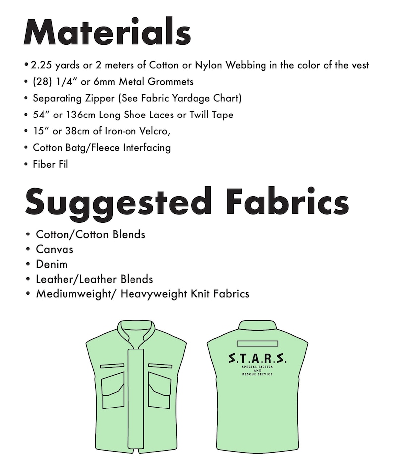 STARS Vest Sewing Pattern PDF - Digital Download | Resident Evil ...