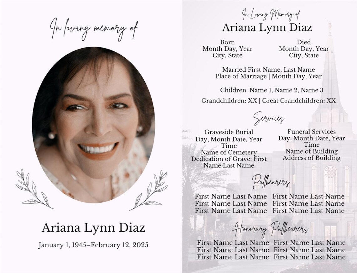 LDS Funeral Program Editable Pink Template in Loving Memory of Mormon ...