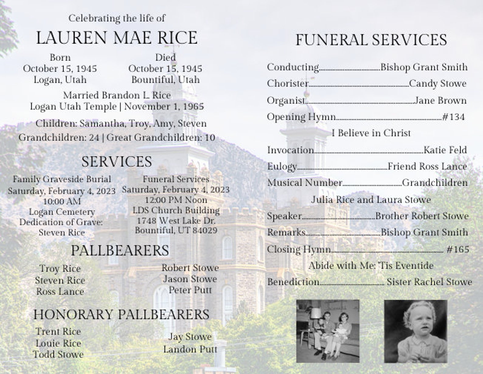LDS Funeral Program | Editable Blue Template | Celebration of Life ...