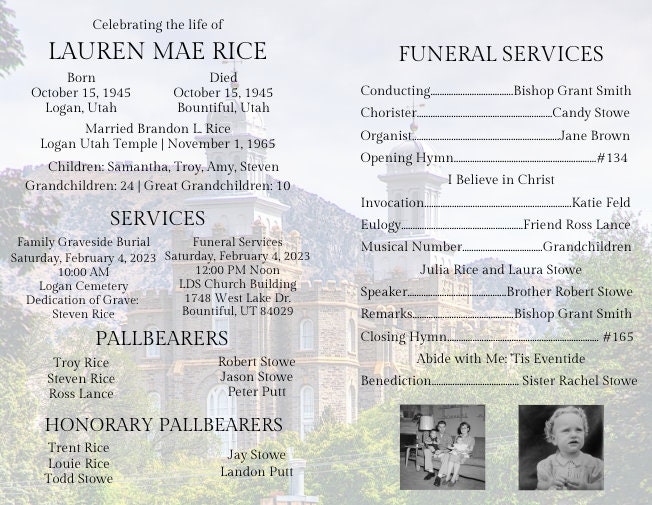 LDS Funeral Program | Editable Blue Template | Celebration of Life ...