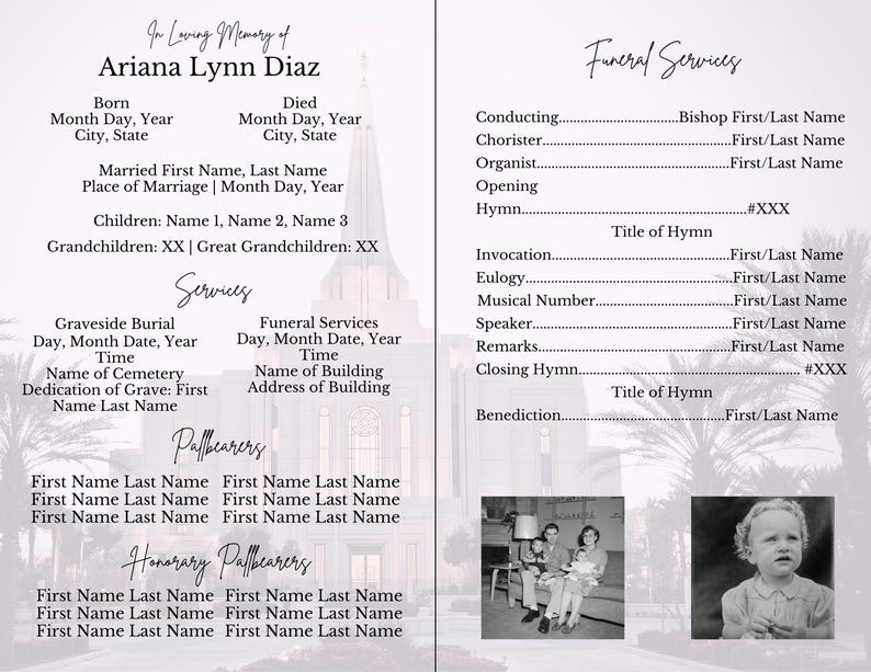 LDS Funeral Program | Editable Pink Template | in Loving Memory of ...