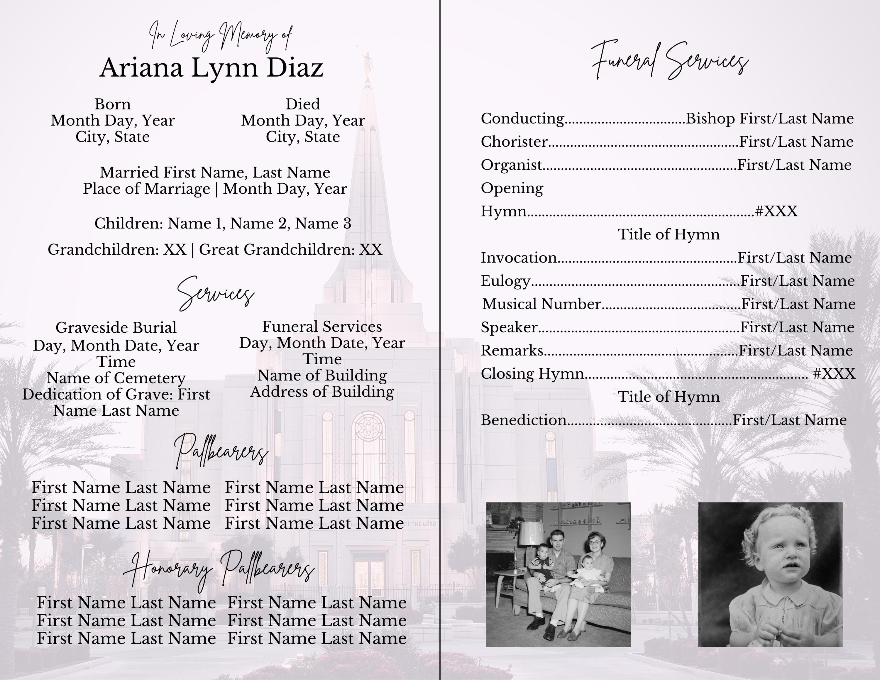 LDS Funeral Program | Editable Pink Template | in Loving Memory of ...