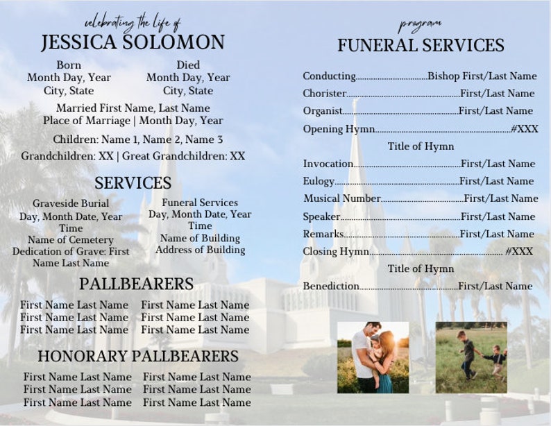 LDS Funeral Program | Editable Green Template | Celebration of Life ...