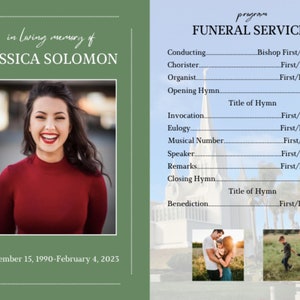 LDS Funeral Program | Editable Green Template | Celebration of Life ...