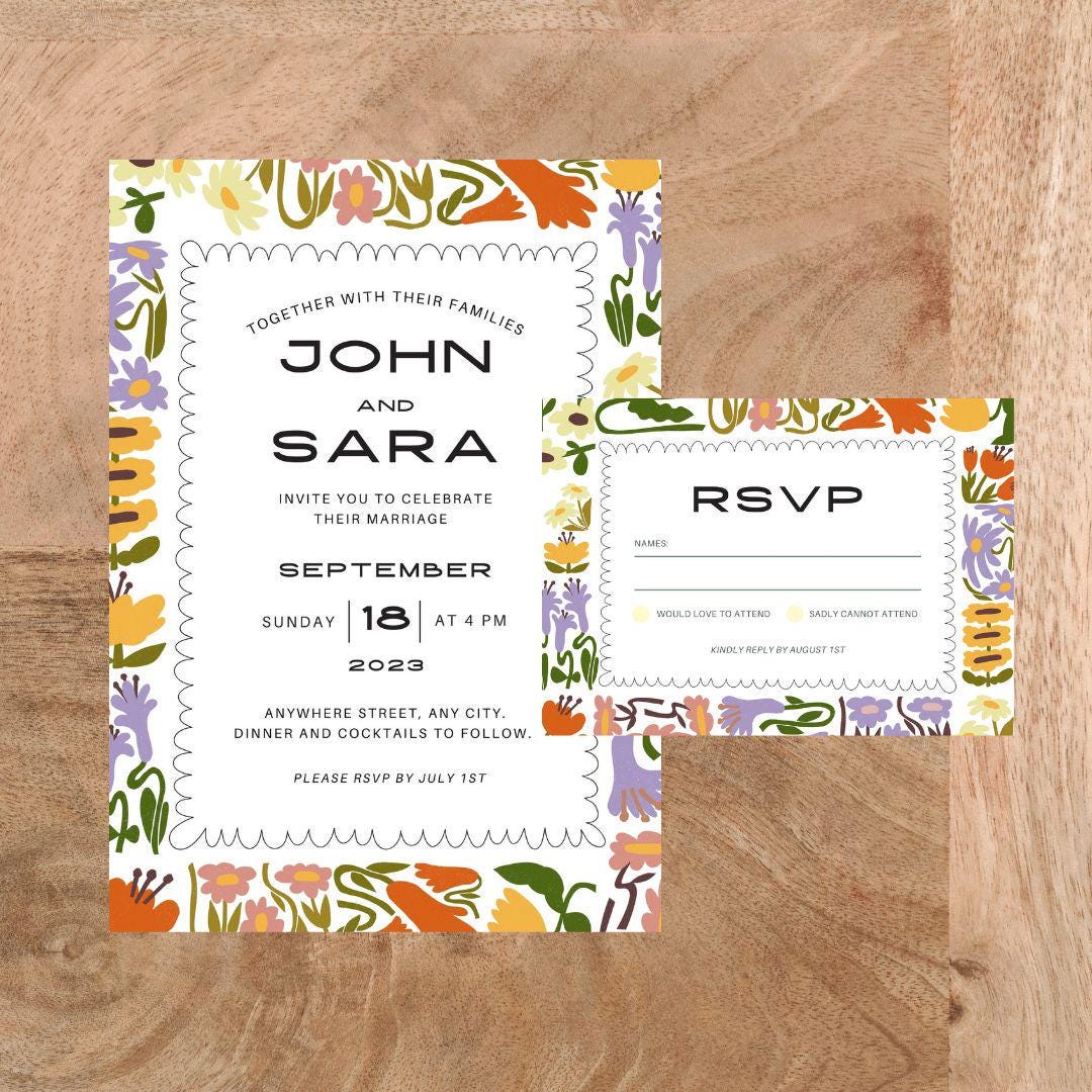 Wedding Invitation & RSVP Card Customizable Template Bundle - Funky ...