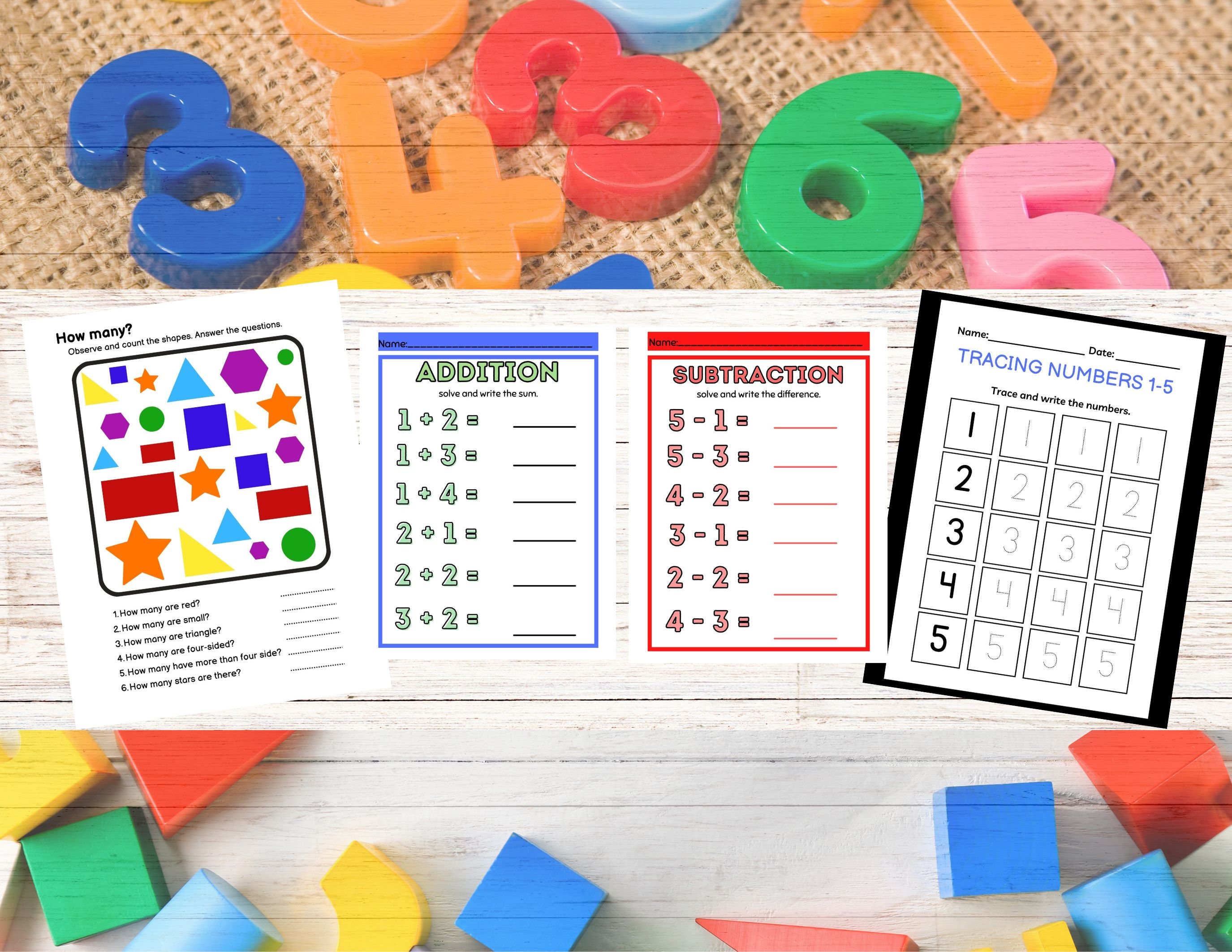 Preschool Pre-k Kindergarten Printable Learning Bundle. Shapes, Numbers ...