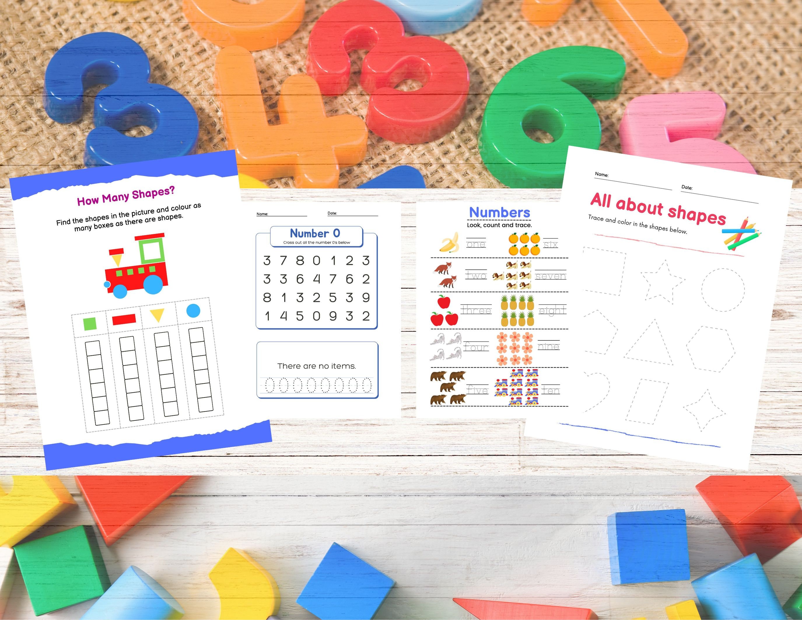 Preschool Pre-k Kindergarten Printable Learning Bundle. Shapes, Numbers ...