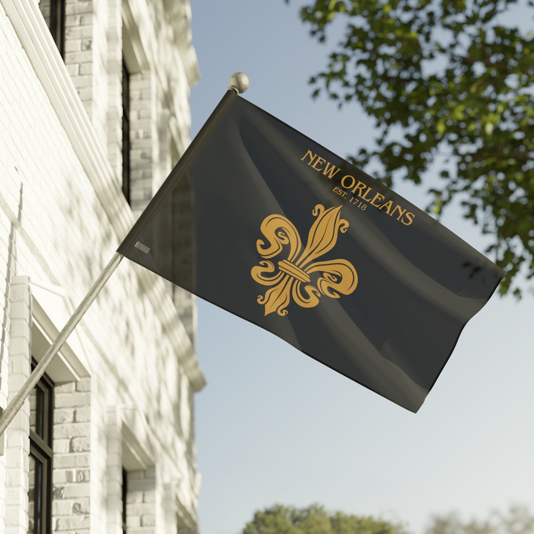 New Orleans Fleur De Lis Flag Black Gold Wall Art Mardi Gras Decor ...
