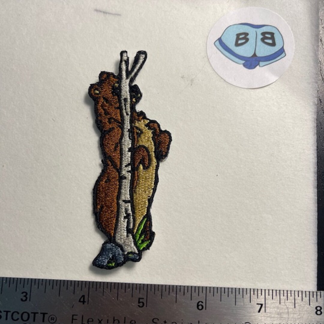 Iron on Patch Bear Behind Tree - Etsy