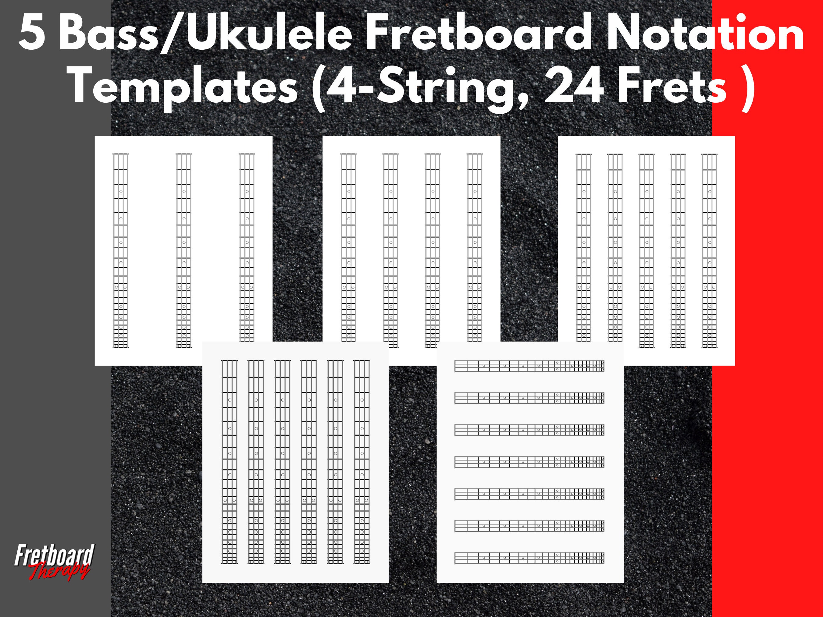 5 Printable 4 String Bass/ukulele Fretboard Notation Diagram Templates ...